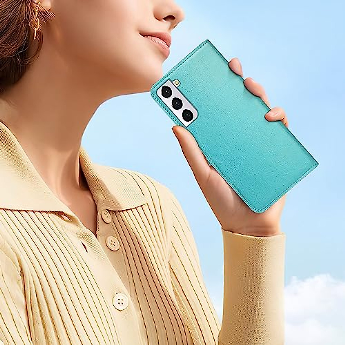 DJBull 2-in-1 Detachable for Samsung Galaxy S21 Wallet case with Credit Card Holder【RFID Blocking】,Flip Folio Book PU Leather Protective Cover Women Men for Samsung S21 Phone case Blue Green