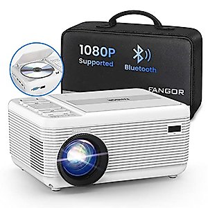 HD Bluetooth Projector Built in DVD Player, FANGOR Mini Movie Projector 1080p Support for Outdoor, Portable DVD Projector for Home Theater, Compatible with HDMI/VGA/AV/USB/TV/PC (Carry Bag Included)