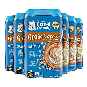 Gerber Cereal for Baby 1st Foods Grain & Grow Oatmeal Cereal, Made with Whole Grains & Essential Nutrients, Non-GMO, For Supported Sitters 8 Ounce (Pack of 6)