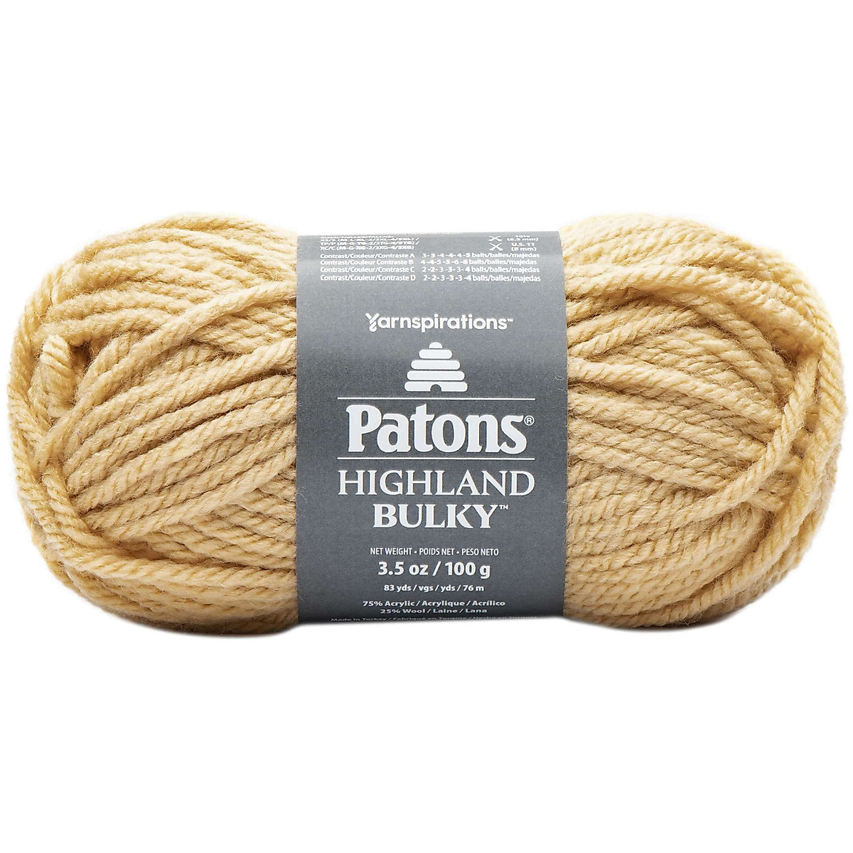 Patons Highland Bulky Yarn Ochre 244713-13007 (6-Skeins) Same Dye Lot Weight S Bulky #6 Soft 75% Acrylic, 25% Wool Bundle with 1 Artsiga Craft Bag