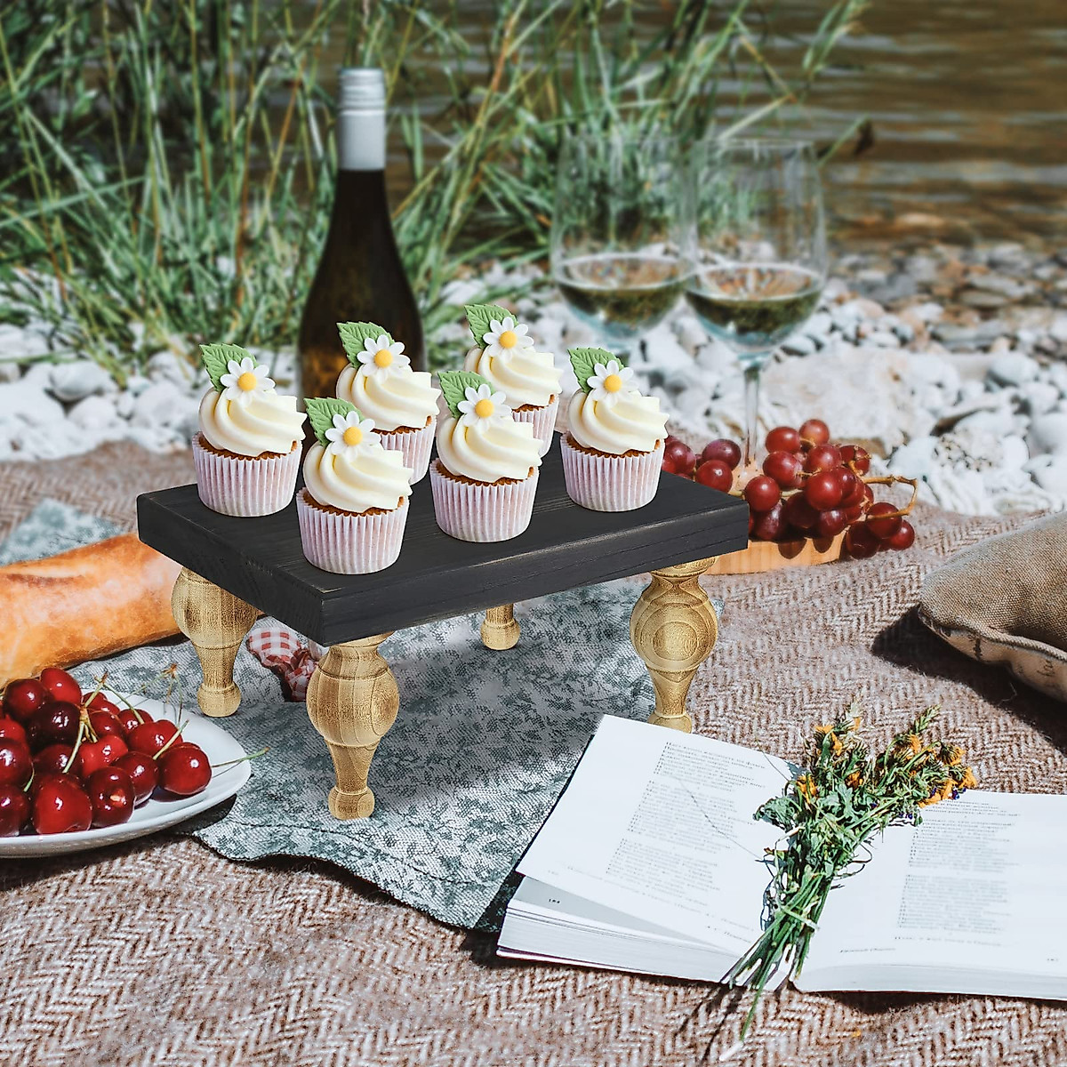 Ameuphercy Decorative Tray Riser Display Stand for Coffee Bar Table Decor Rustic Centerpiece Tray Counter Organizer for Kitchen Farmhouse Pedestal Stand Farmhouse