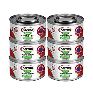 Sterno 2.25 Hour Green Canned Heat, Ethanol Gel, 6 Pack