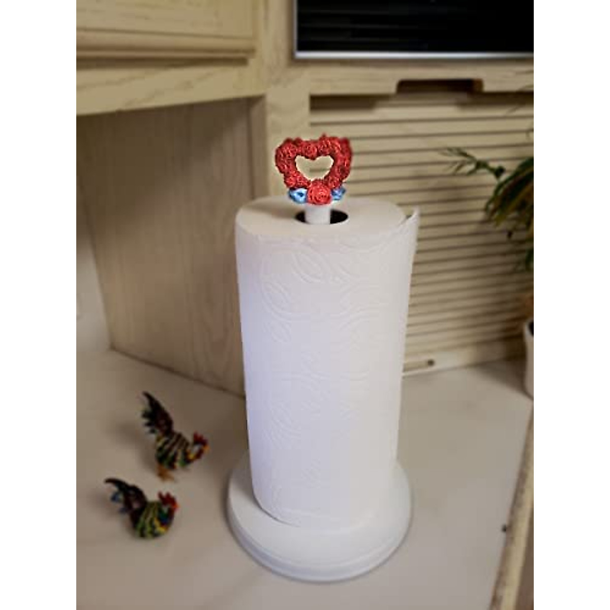 Crazy Chef Toppers Decorative Paper Towel Holder - Interchangeable Holiday Kitchen Decor - 6 Hand Painted Seasonal Decor Tops, Wooden Paper Towel Holder Stand, and Top Holder