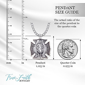 TrueFaithJewelry 1-1/8 Inch Sterling Silver St. Florian Shield Medal Pendant Necklace, Patron Saint of Firefighters, Religious Catholic Jewelry for Men