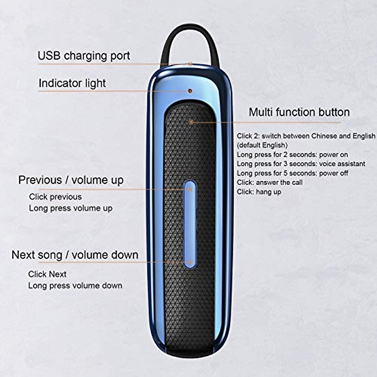 Heave Wireless Bluetooth Headset with CVC8.0 Noise Cancelling Mic Bluetooth Earpiece,IPX 5 Waterproof Earbud Car Headset with 20 Hours Playback Time for Hands Free Calls Blue Black