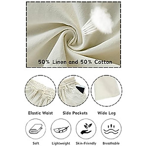 LNX Linen Pants for Women High Waisted Wide Leg Drawstring Casual Loose Pants with Pockets Black