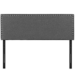 Modway Phoebe Linen Fabric Upholstered Full Headboard in Gray with Nailhead Trim