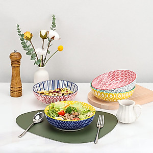 KitchenTour 35oz Pasta Bowls Soup Bowls, Serving Bowl Dinner Bowls for Salad, Fruit, Dishwasher and Microwave Safe - Set of 4, Vintage Color