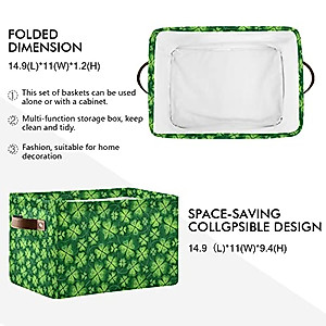 Dark Green Clover St Patrick's Day Square Storage Basket Storage Bins Canvas Storage Organizer Closet Shelf Organizer for Home Office, 1 Pc