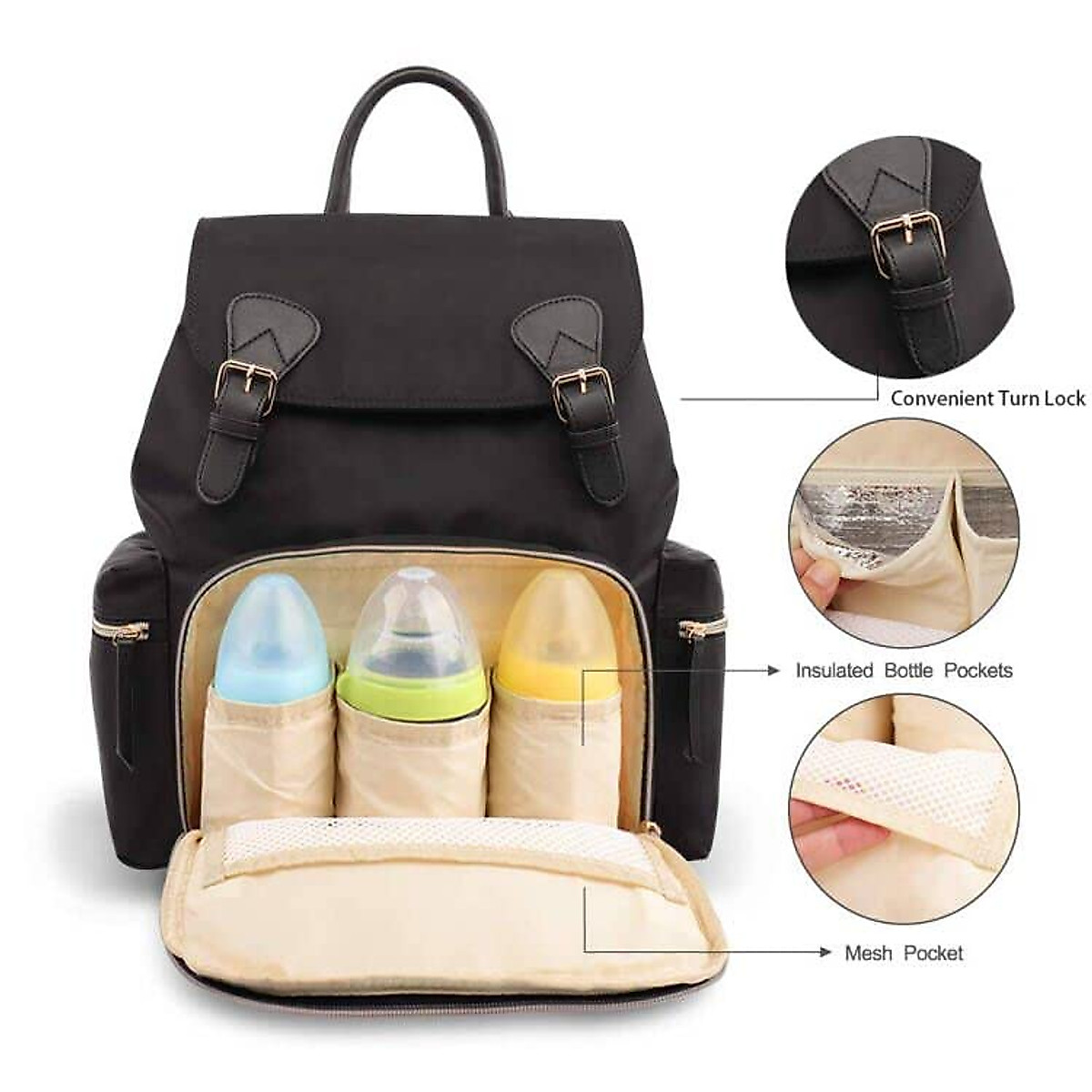 Baby Diaper Bag Backpack with Stroller Hooks, Pipi bear Multi-function Stylish Travel Diaper Back Pack for Mom and Dad, Baby Changing Bag, Maternity Nappy Bag for Boys and Girls, Large Capacity, Black