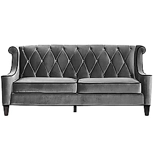 Armen Living Barrister Sofa in Grey Velvet and Black Wood Finish
