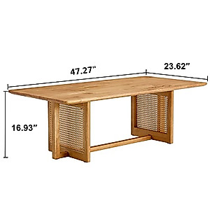 LKTART Rattan Coffee Table for Living Room, Minimalist Solid Wood Coffee Table, Rectangular Cross Legs Coffee Table for Small Space Apartment,Natural