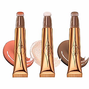 Contour Beauty Wand, Liquid Face Highlighter Bronzer Stick, Blush Pen, with Cushion Applicator Attached for 3D Face Brighten 0.4oz (3 colors)