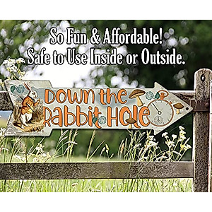 Alice in Wonderland Decor - Down The Rabbit Hole - Directional Arrow Metal Sign - Alice in Wonderland Signs - Home Decor Wall Art Perfect Alice in Wonderland Gifts and Decorations
