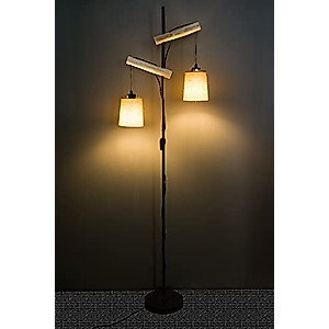 Eusamxon Hanging 2 Lights Floor Lamp Rustic Farmhouse Tall Standing Lamps with Double Fabric Lampshade Floor Lamps for Living Room Bedroom Office Home Lighting Decor.