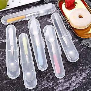 Goeielewe Grapefruit Spoons with Round Serrated Edges for Citrus Kiwi Fruit and Dessert, Ceramic Handle Stainless Steel Dessert Spoons with Storage Box (White)