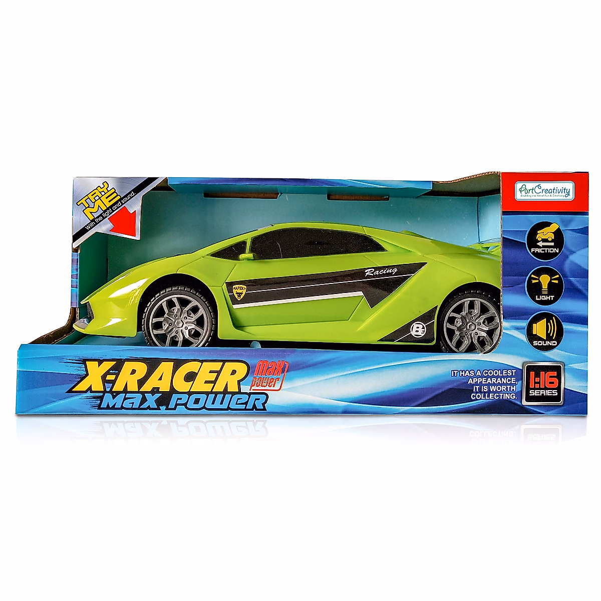 ArtCreativity Green Racer Car with Lights and Sounds, Light-Up Push n Go Racer Car for Kids, LED Headlights and Engine Sound, Best Birthday Gift for Boys, Girls, Toddlers Ages 3+