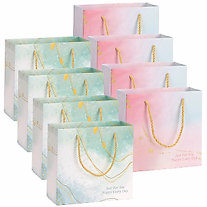 Classycoo Gift Bags, 8 piece Colorful large gift bags with handle, hard and waterproof, 11.8 x 4.7 x 10.6 inch, fit for Birthdays, Mothers Day, Anniversary, Bridal Showers and More - 2 Colors