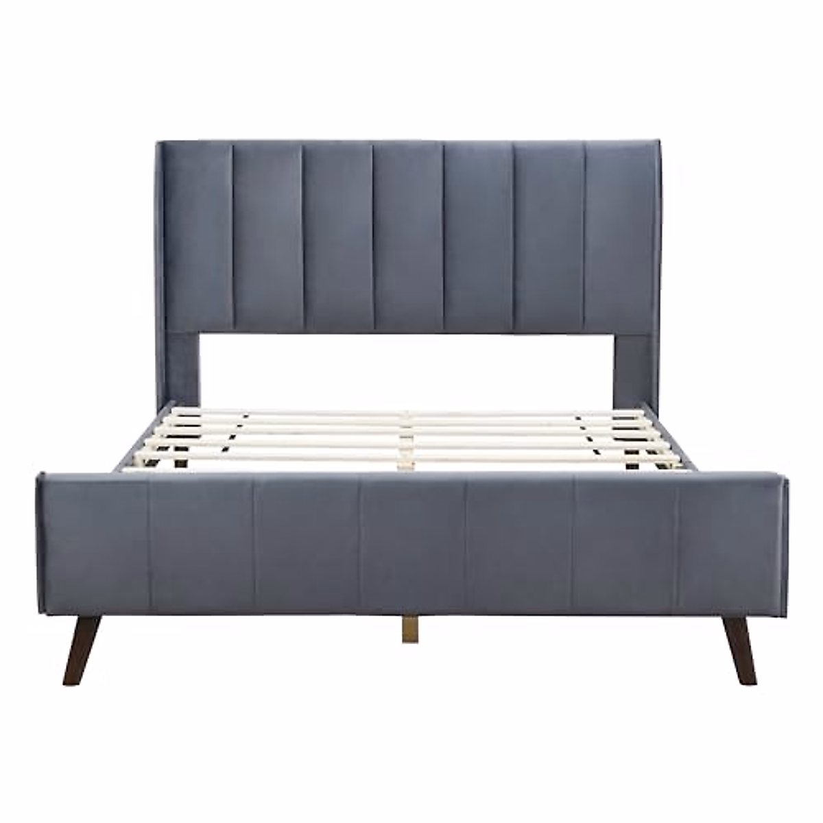 Livavege Queen Bed Frame with Wingback Headboard and Footboard, Velvet Upholstered Platform w/Wooden Slats Support, Queen Size Bedframe No Box Spring Needed, Easy Assembly/Mattress Foundation