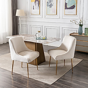 ZHENGHAO Velvet Dining Chairs Set of 6, Modern Accent Kitchen Chairs with Gold Legs Upholstered Guest Chairs for Living Room/Kitchen/Restaurant, White