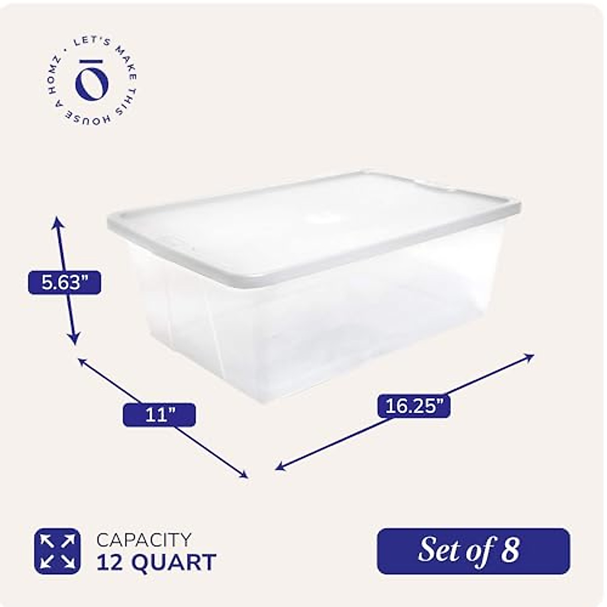 HOMZ 12-Quart Snaplock Clear Plastic Storage Tote Container Bin with Secure Lid and Handles for Home and Office Organization (8 Pack)