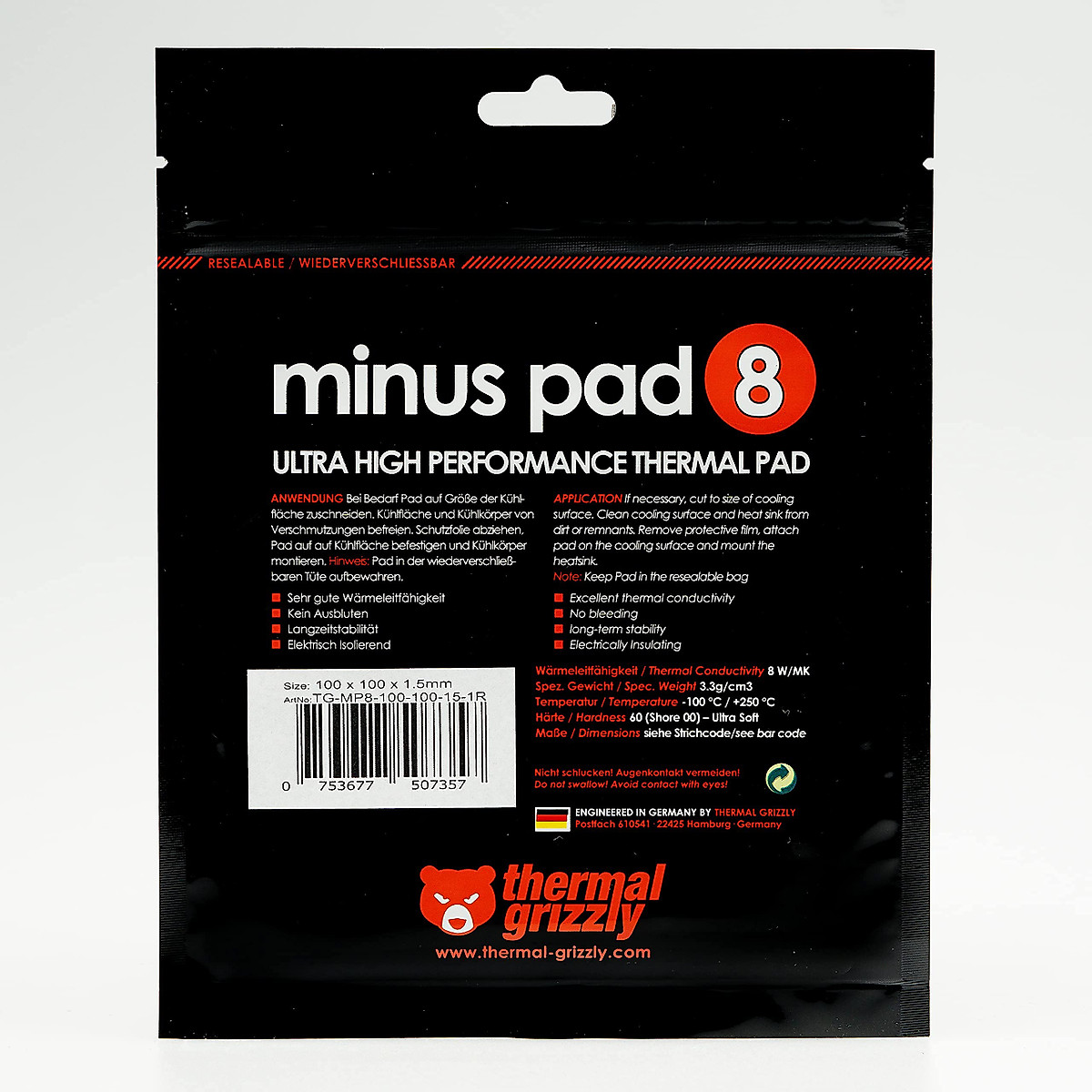 Thermal Grizzly Minus Pad (100 x 100 x 1,5 mm, Minus Pad 8)