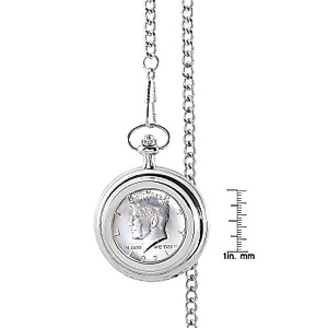 American Coin Treasures Coin Pocket Watch with Quartz Movement | JFK Half Dollar | Genuine U.S. Coin | Sweeping Second Hand, Roman Numerals | Silvertone Case | Certificate of Authenticity