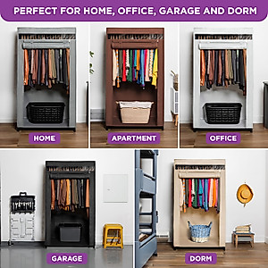 HOLDN’ STORAGE Portable Wardrobe Closet - Premium Metal Hanging Rod with Beige Cover- 65 Lb. Weight Capacity- Super Easy Assembly, No Tools Required (Dark Gray)