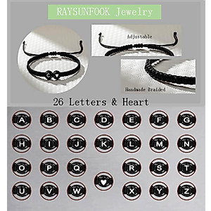 Raysunfook A to Z Braided Letter Bracelets 26 Initial Bracelets for Women Adjustable Black Rope Bracelet BFF Birthday Gifts Graduation Gift for Friends Sister Daughter Mother Friendship Jewelry