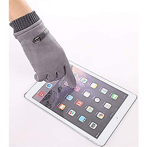 XJXJ Suede Gloves Men's Autumn and Winter Windproof Warm Non-slip Touch Screen Plus Velvet Thickening Riding Motorcycle. anti arthritis gloves (Color : Grey)
