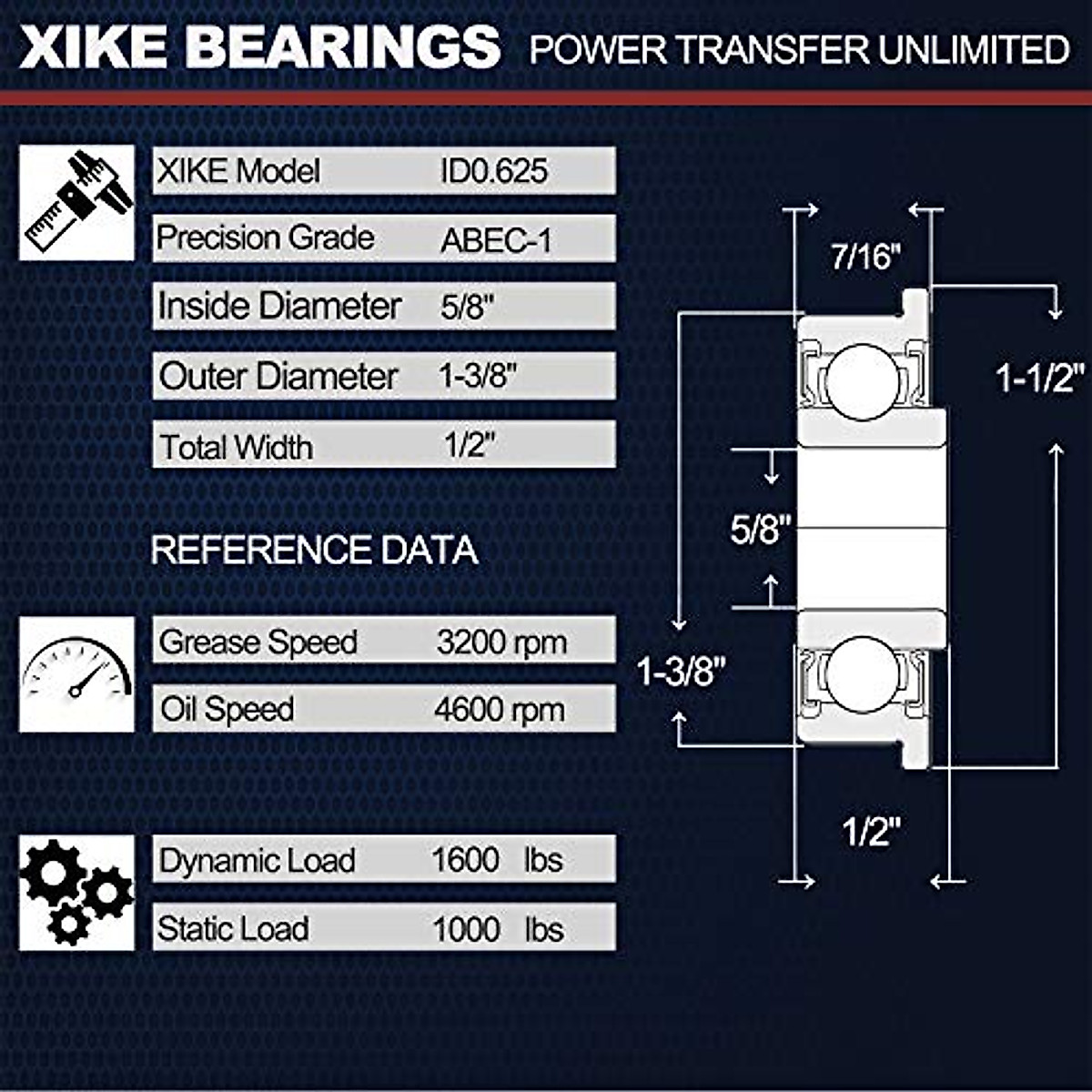 XiKe 4 Pack Flanged Ball Bearing ID 5/8" x OD 1-3/8", Lawn Mower, Wheelbarrows, Carts & Hand Trucks Wheel Hub for Suitable, Replacement for Snapper, Stens, JD, Snapper, MTD, Marathon ＆ AYP Etc.
