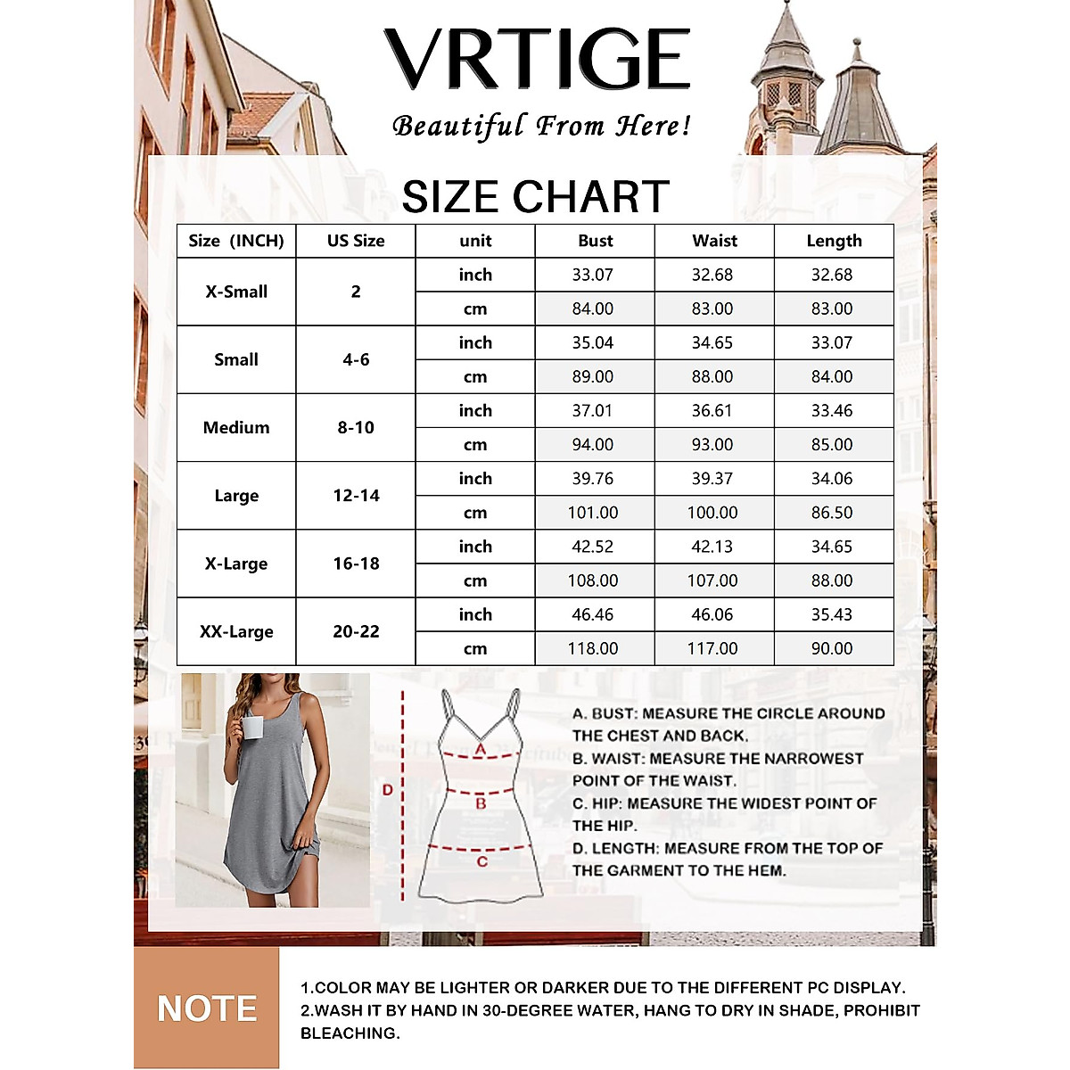 Vrtige Women's Cotton Tank Nightgown Sleeveless Sleepwear Scoop Neck Full Slip Chemise Nightdress Grey Medium