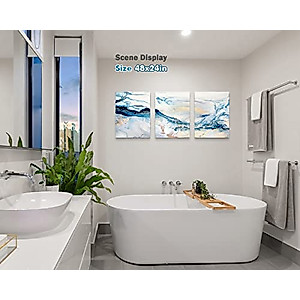 Lucifart Abstract Wall Art Bedroom Wall Decor Living Room Coastal Beach Theme Ocean Navy Blue Art Paintings, Blue Decor for Bathroom Lake house, Inspirational Wall Art 3 Piece Set