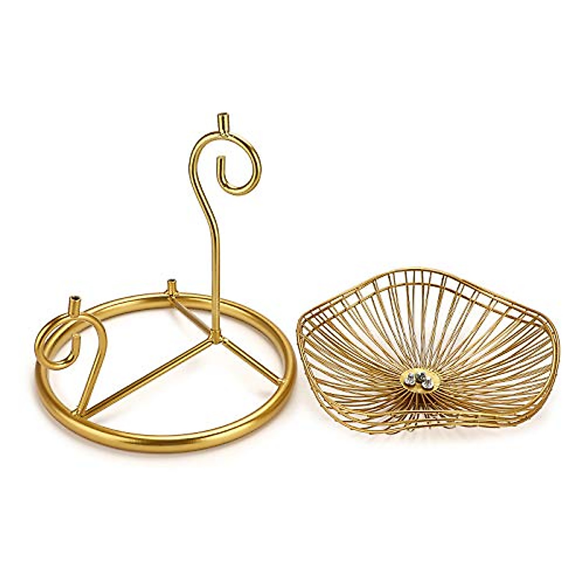 OwnMy 3-Tier Fruit Basket Stand Decorative Iron Fruit Bowl, Metal Wire Fruit Holder Storage Trays Table Countertop Holder for Vegetables Bread Snack, Modern Fruit Bowls for Kitchen Home Use (Gold)