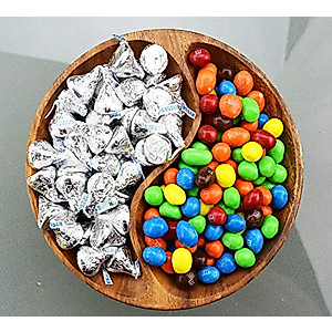 PACIFIC MERCHANTS Acacia Wood 2 Compartment Yin Yang Candy and Nut Bowl, 8" x 8" x 2"