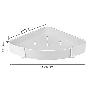Dalanpa 2 Pack Corner Shower Caddy, Wall Mounted Bathroom Shelf with Hooks, Adhesive Shower Storage Rack (White)