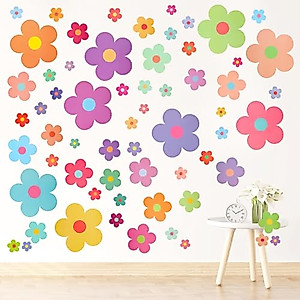 COMNICO 63pcs Cute Flowers Wall Sticker PVC Colorful Y2k Floral Wall Decor Vinyl Peel and Stick Flowers Stickers for Teen Girls Boy Kids Nursery Bedroom Kindergarten(9 Sheets, Bright Colors)
