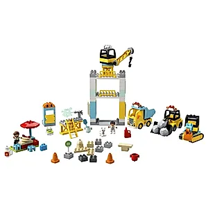 LEGO DUPLO Construction Tower Crane & Construction 10933 Creative Building Playset with Toy Vehicles; Build Fine Motor, Social and Emotional Skills; Gift for Toddlers (123 Pieces)