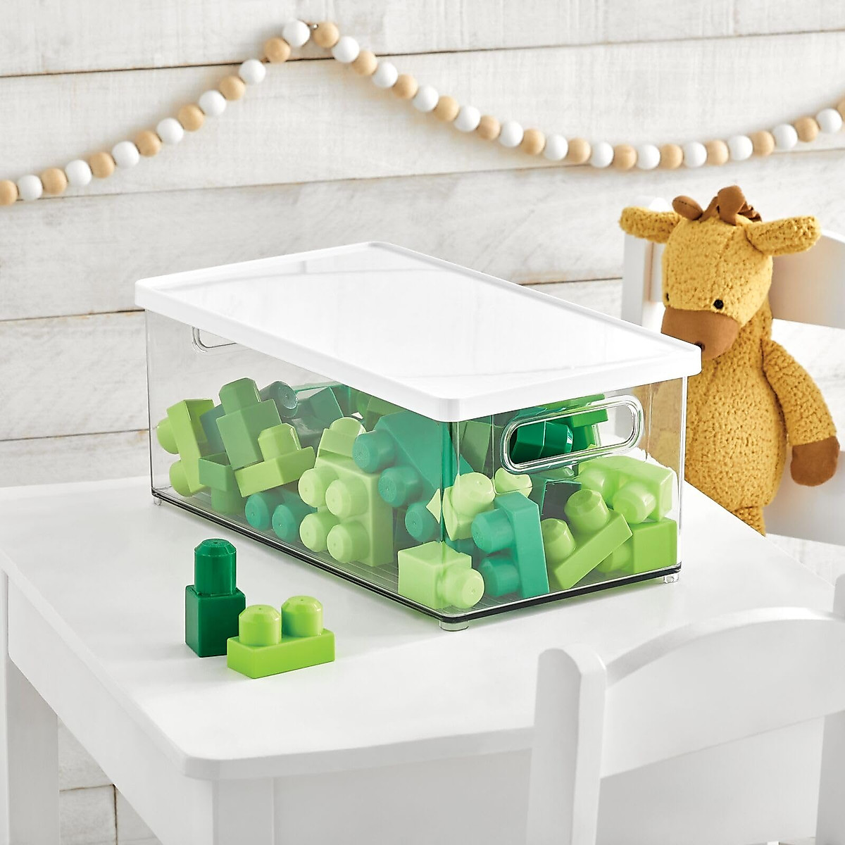 mDesign Plastic Storage Bin Box Container, Lid, Built-in Handles, Organization for Makeup, Hair Styling Tools, Accessories in Bathroom Cabinet, Cupboard Shelves, Ligne Collection, 4 Pack, Clear/White