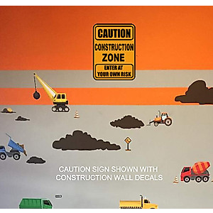 Create-A-Mural Construction Zone Sign Boys Wall Decals Wall Art Stickers for Bedroom Peel and Stick Kids Room Decor Nursery Toddler Teen Decorations Playroom Birthday Gift