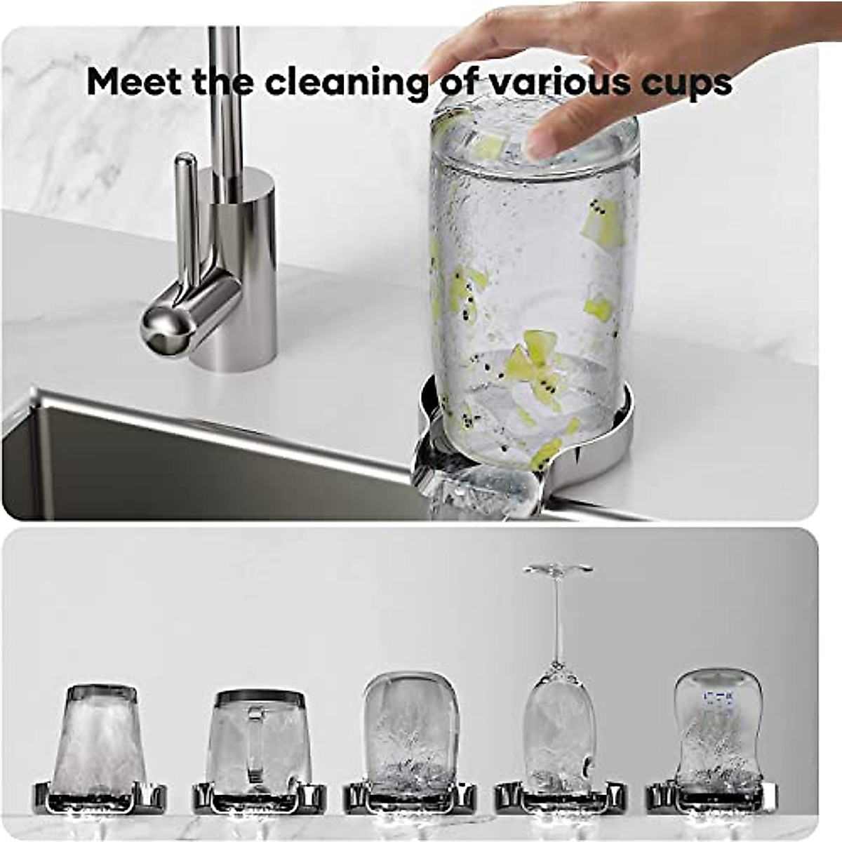 Faucet Metal Glass Rinser for Kitchen Sinks,360° Rotary Cup Washer,Kitchen Sink Accessories (Brush Nickel)