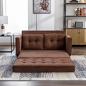 Sleeper Loveseat Pull Out Bed Convertible Sofa Bed with Side Pocket Modern Upholstered Small Sectional Sleeper Sofa Pull Out Couch for Living Room Office, 59.4", Brown