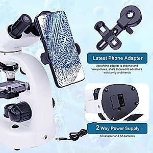 40X-1000X Binocular Microscope for Adults with Microscope Slides Phone Holder and Specimen Preparation Kits, Compound Binocular Microscopes for Home Educational/Hobby Use