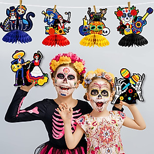 Pajean 12 Pieces Day of the Dead Honeycomb Table Centerpieces Halloween Dia De Muertos Sugar Skull for Mexican Party Decoration Supplies