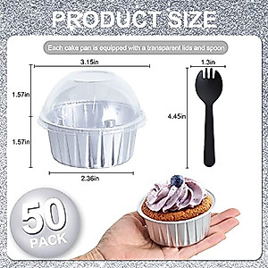BEISHIDA Cupcake Liners with Lids 50 Pack Mini Muffin Liners with Lids&Spoon Mini Cake Pans with Lids Aluminum Foil Disposable Muffin Tins Cup Cake Holders for Muffins, Pudding-Silver