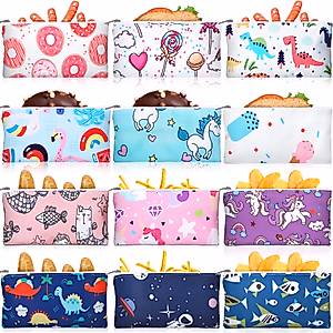 12 Pcs Reusable Snack Bags for Kids Food Safety Snack Bags with Zipper Dual Layer Reusable Snack Pouch Washable Sandwich for Storage School Lunch