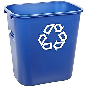 Rubbermaid Commercial FG295673 Blue Medium Deskside Recycling Container with Universal Recycle Symbol, 28-1/8 qt Capacity, 14.4" Length x 10.25" Width x 15" Height