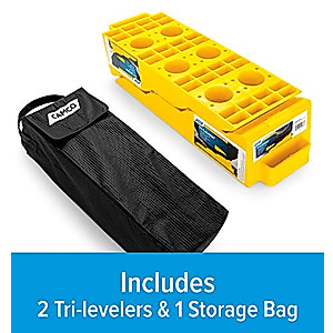 Camco RV Tri-Leveler, 2-Pack with Storage Bag - Raises Your RV Up to 3-7/8" on Any Tire for a More Level Position - Features a 3,500 lb. Load Capacity (44574)
