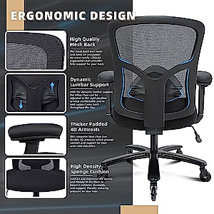 Big and Tall Office Chair 400lbs - Ergonomic Mesh Executive Desk Chair, Heavy Duty Computer Chair-Wide Thick Seat Cushion, Metal Base, Adjustable Lumbar Support, Rubber Blade Wheels, 4D Armrests