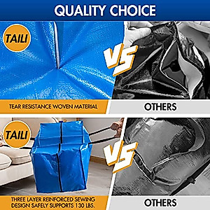 TAILI Heavy Duty Moving Bags, Clothing Storage Bags with Sturdy Zipper and Strong Handles, Blue Clothes Storage Bins, Extra Large Tote Bag for Moving Supplies, Better than Moving Boxes (4-Pack)